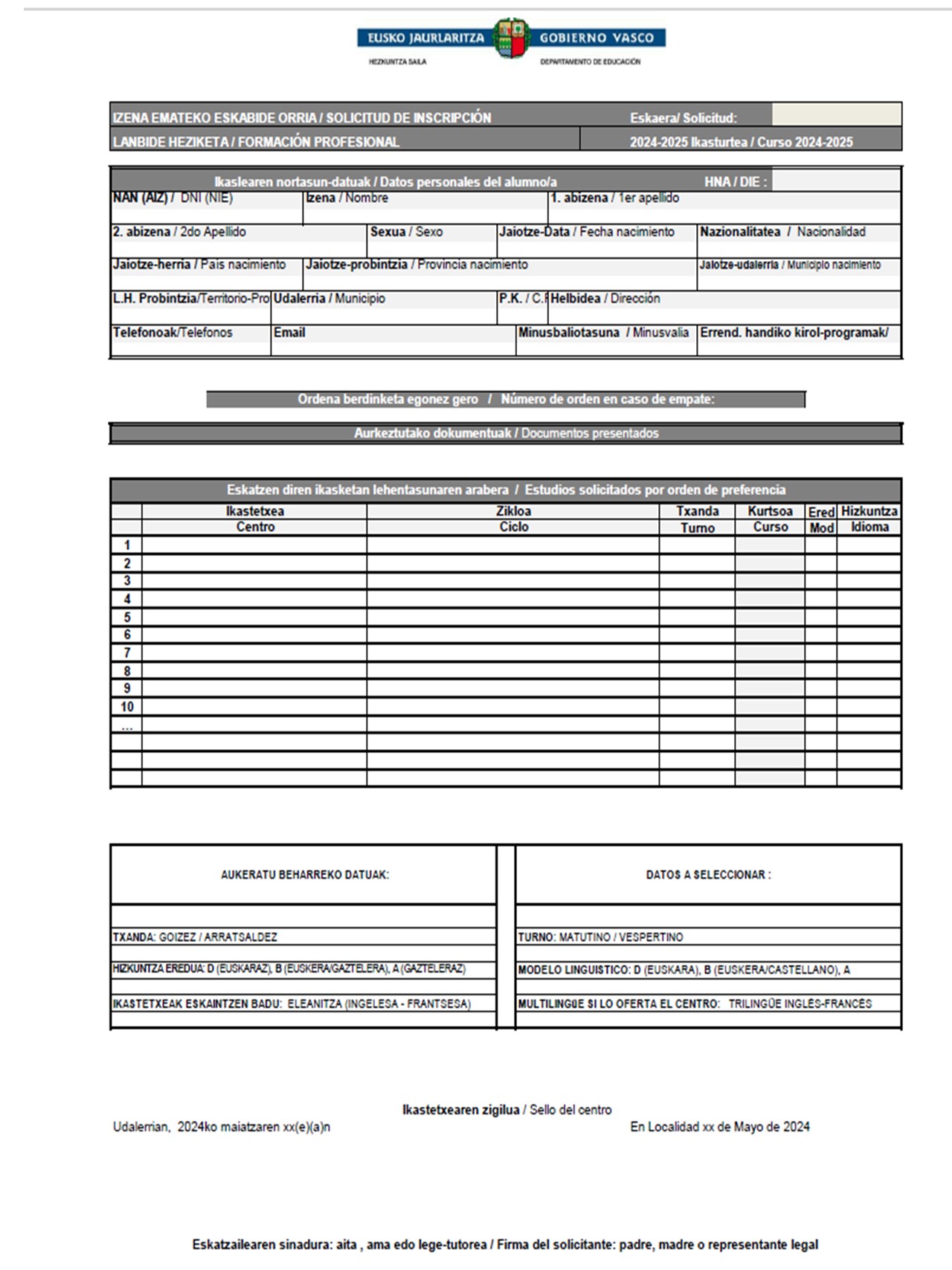 Plantilla inscripción FP — Ikaslan Gipuzkoa, portada